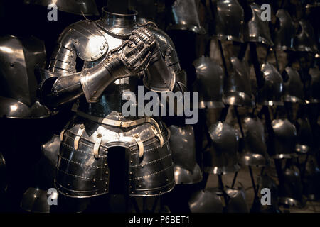 England, London, Tower of London. A suit of medieval armour on display ...
