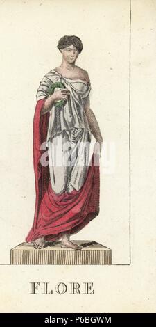 Flora, Roman goddess of spring, holding a garland of flowers Stock ...