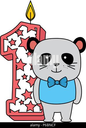 cute number one with bear panda and dog characters vector illustration ...