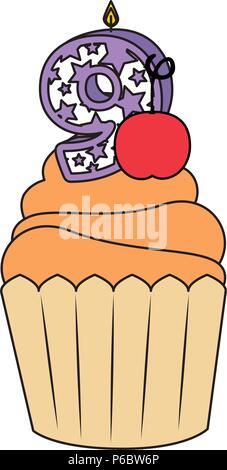 sweet cupcake with candle number nine vector illustration design Stock ...