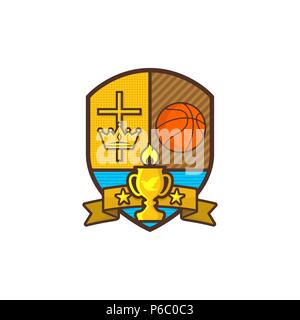 Christian sports logo. Shield, goblet, cross of Jesus, crown. Soccer ...