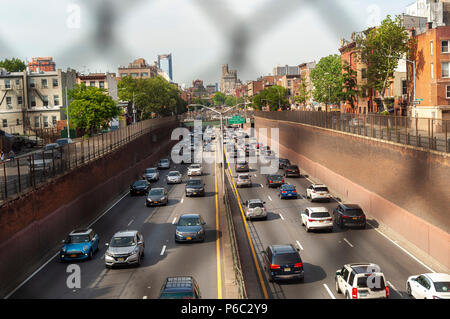 The Brooklyn Queens Expressway (BQE) in New York seen from an overpass ...