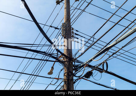 New York, New York - Electrical, cable, and telephone wires on a pole ...
