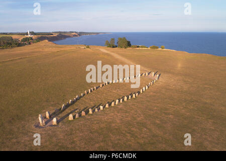 Aerial view of the Ale stones an ancient stone ship formation located ...