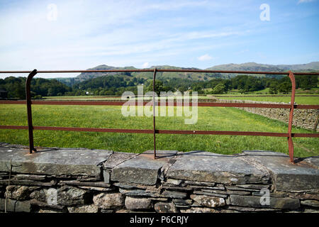 Traditional slate fence of the district on farmland at Aberllefenni ...