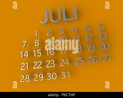 Juli Calender 3D metal on grey background Stock Photo - Alamy