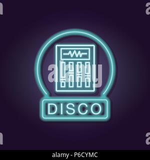 Disco emblem neon lights over dark background vector illustration ...