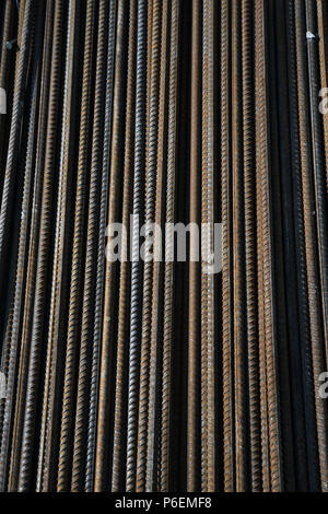 Rebar reinforced steel waiting in a construction building site in Leeds ...