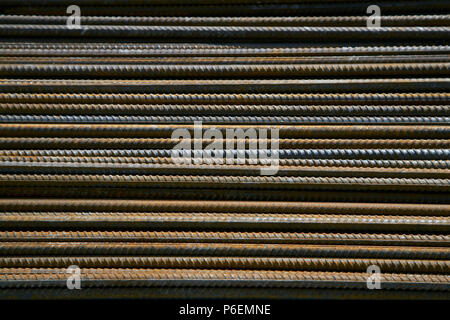 Rebar reinforced steel waiting in a construction building site in Leeds ...