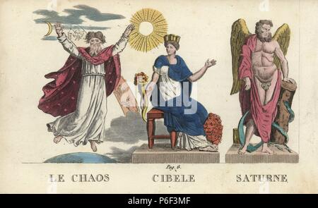 Saturn, Roman god of wealth and time, with wings, toga, scythe, figleaf ...