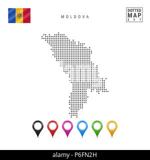 Moldova pixel flag map icon. 8 bit pixel art Moldavian map covered with ...