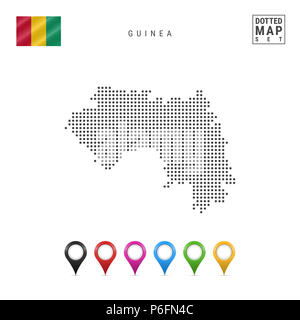 Stylized outline map of Guinea with national flag icon. Flag color map ...
