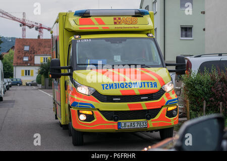 Rettungswagen des ASB im Einsatz - ambulance during an emergancy Stock ...