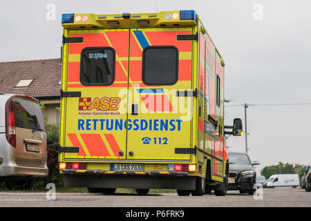 Rettungswagen des ASB im Einsatz - ambulance during an emergancy Stock ...