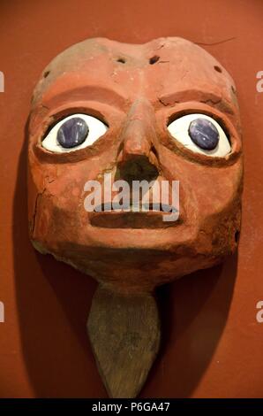 Wari wooden mask 500 AD-900 AD.Huaca Pucllana. Lima culture 200 AD and ...