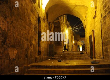 Alley with staircase in the village of La Motte-Chalancon, Drôme ...