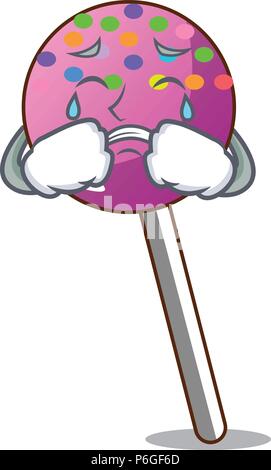 Cute character lollipop with crying and tears emotion, sad face ...