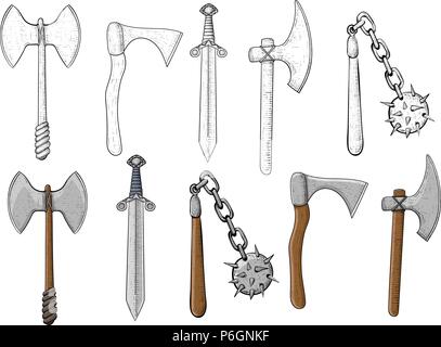 Old set of weapons. Hand drawn sketch Stock Vector Image & Art - Alamy