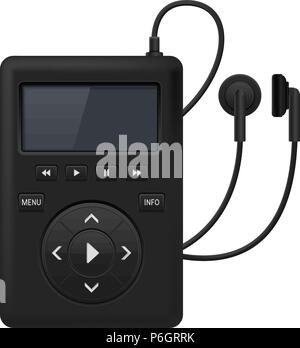 music player device and Headphones icon over white background, vector ...