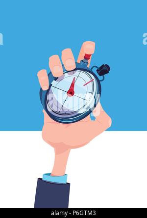 human hand hold stopwatch time manager chronometer timer concept flat ...