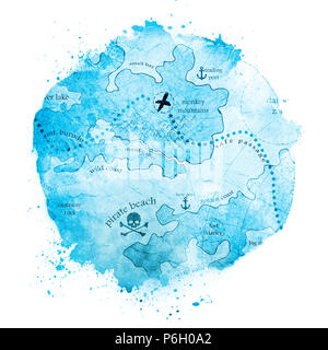 watercolor treasure map illustration Stock Photo - Alamy