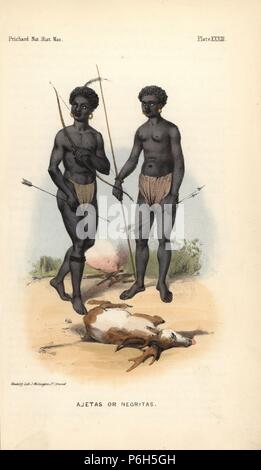 Ajetas or Negritos, male and female aborigines of Luzon, Philippines ...