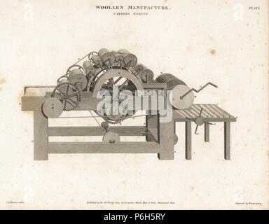 Carding engine used for wool manufacture, 18th century Stock Photo - Alamy