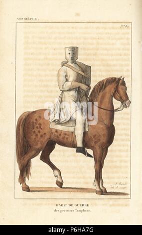 Knight Templar in combat uniform, 13th century. He wears a white bonnet ...