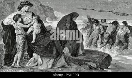 Jason, Greek mythological hero, with Medea, copper engraving, 16th ...