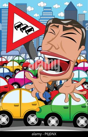 Traffic Jam, Man Stuck in Car. Vector Illustration Stock Vector Image ...