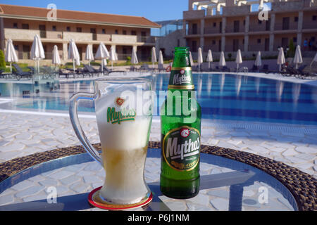 Refreshing Ice Cold Mythos Beer & Glass at the Magnolia Hotel, Katelios ...