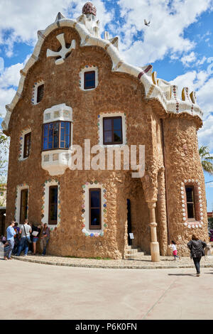 Barcelona, Spain. April 19, 2017: Low-angle facade of the modernist ...