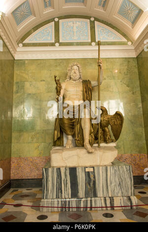 Statue of Olympian Jupiter in a Greek temple. Coloured engraving, 1865 ...