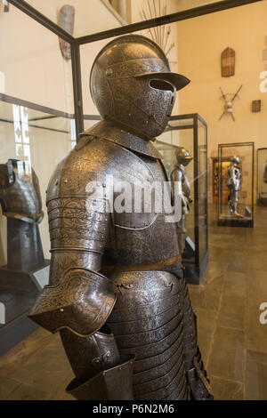 Hall with medieval armour, full plate armour from southern Germany ...
