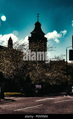 Blue Sky and Clouds with Trees and Pollokshaws Burgh Hall in Background ...