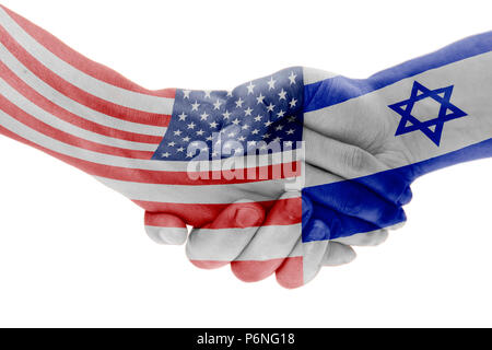 USA and Israel flag with handshake isolated on white background Stock ...