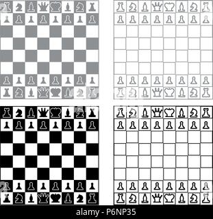Chessboard and chess pieces line figures icon black color in round ...