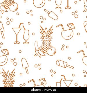 Seamless pattern with cocktails, ice cream, pineapple, orange, banana ...