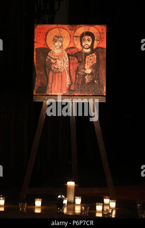 The sixth-century Egyptian icon of Jesus with Saint Menas commonly ...