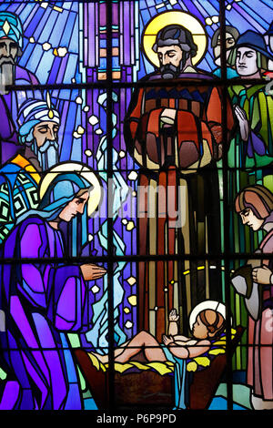 Birth of Jesus, Christmas, stained glass window by Sieger Koder in St ...