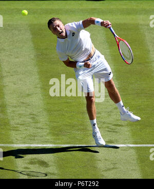 Liam Broady in action on day One of the Wimbledon Championships at the ...