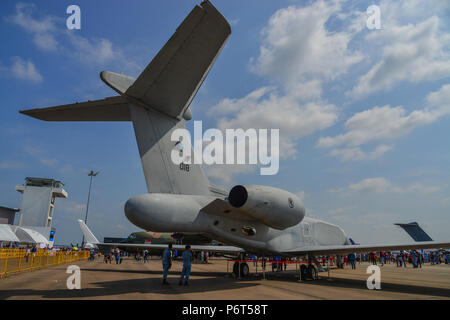 Singapore - Feb 11, 2018. Back view of Gulfstream G550 of Singapore Air ...