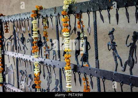 Exhibit of a wrought iron gate or fence from Bastar, Chhattisgarh with ...