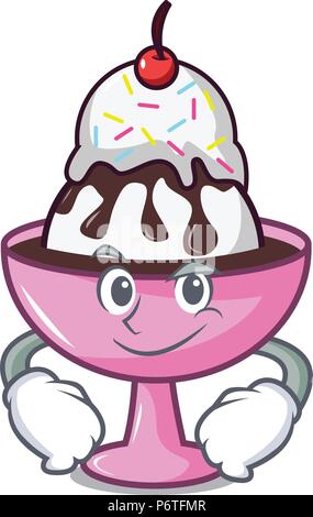 Smiley mascot of ice cream sundae cartoon Character with two fingers ...