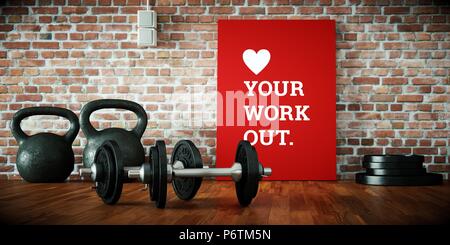 Dumbbell with black plates on a gym floor Stock Photo - Alamy