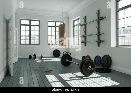 Workout Room with different Weight Lifting Equipment dumbbell, barbell ...