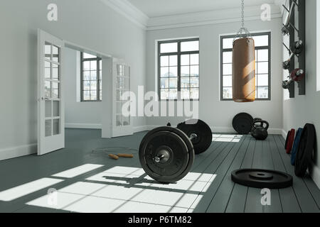 Workout Room with different Weight Lifting Equipment dumbbell, barbell ...