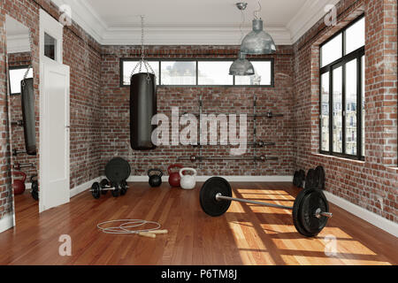 Workout Room with different Weight Lifting Equipment dumbbell, barbell ...