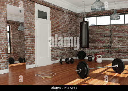Workout Room with different Weight Lifting Equipment dumbbell, barbell ...