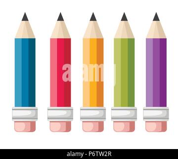 set of colored cartoon pencils, Vector illustration Stock Vector Image ...